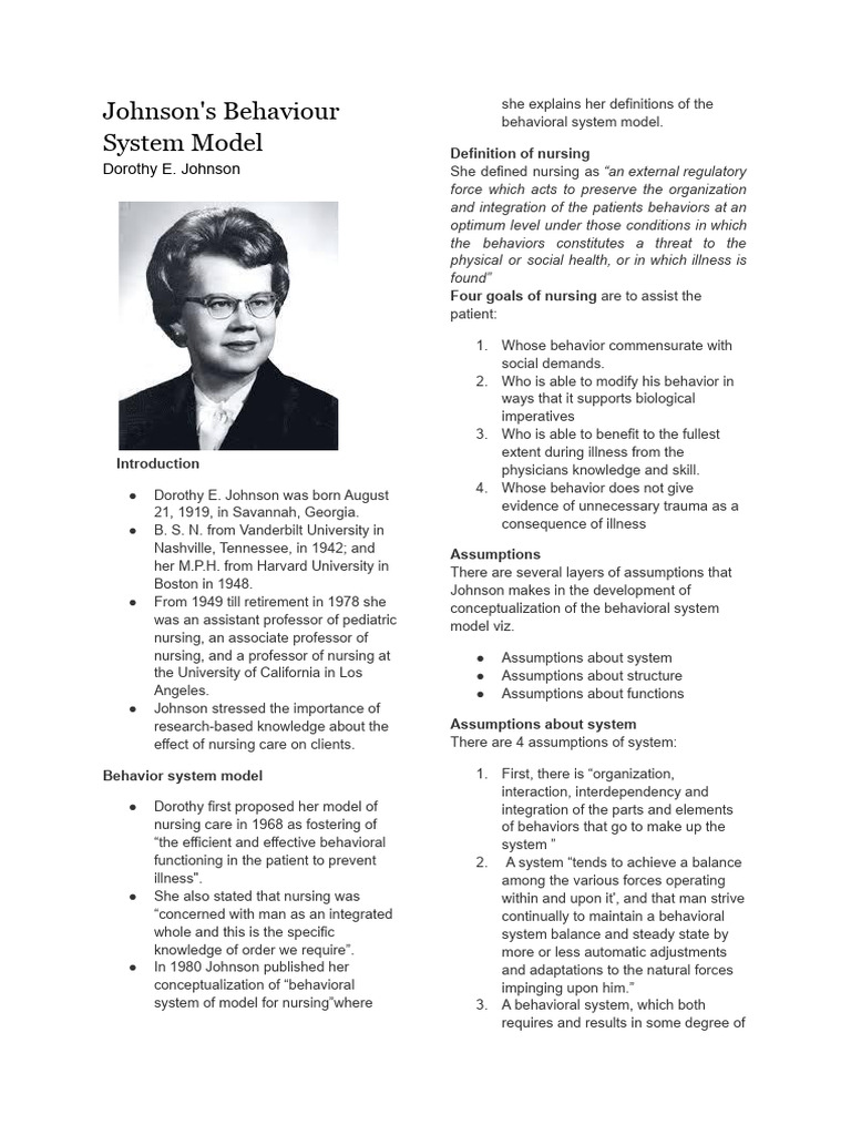 Johnson's Behavioral System Model Overview | PDF | System | Behavior