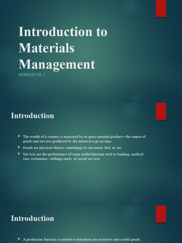 Module No. 1 - Introduction To Materials Management | PDF | Inventory ...