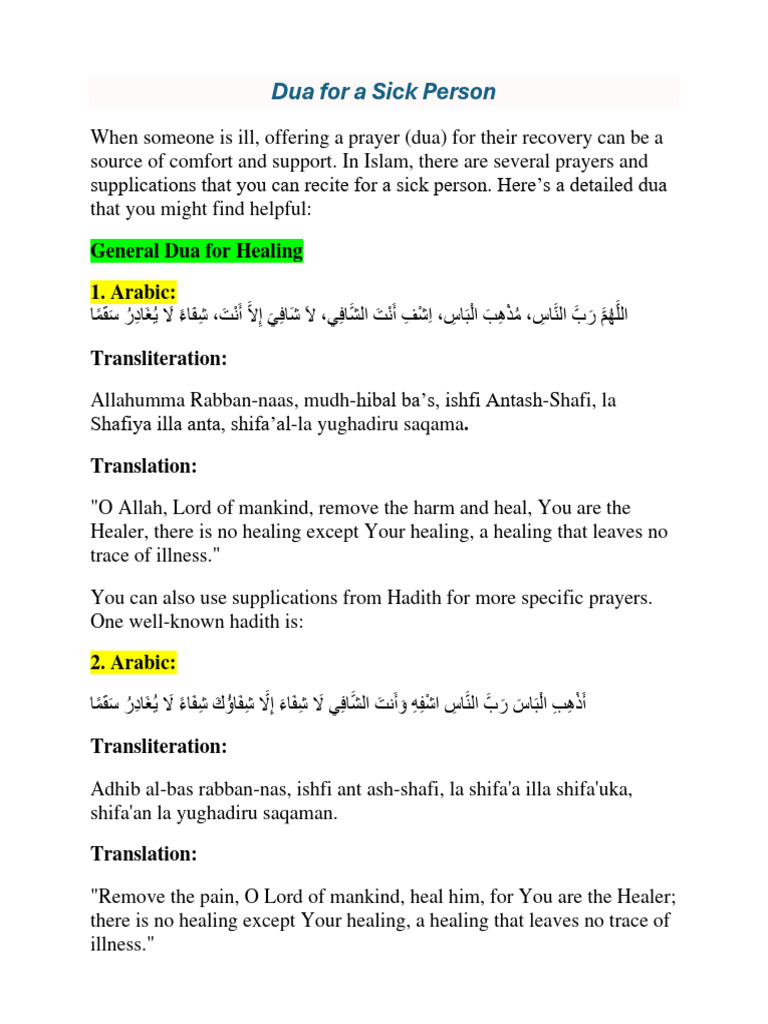 Healing Duas for the Sick in Arabic | PDF | Surah | Abrahamic Religions
