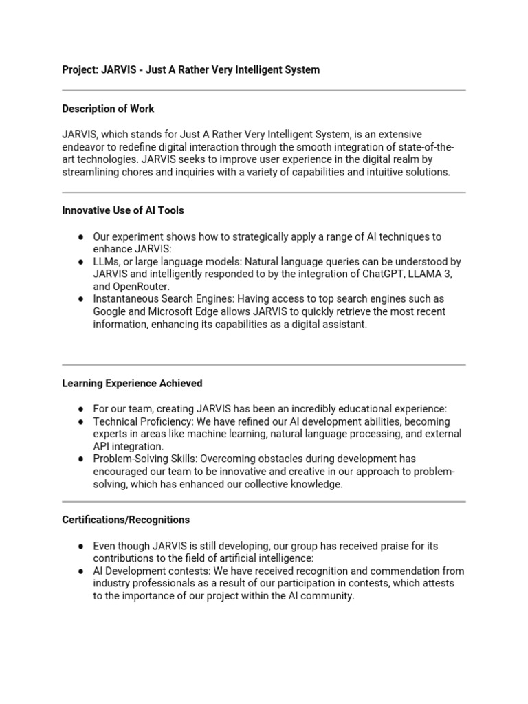 Project - JARVIS - Just A Rather Very Intelligent System | PDF ...