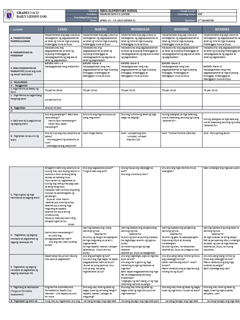 DLL - Esp 1 - Q4 - W3 | PDF
