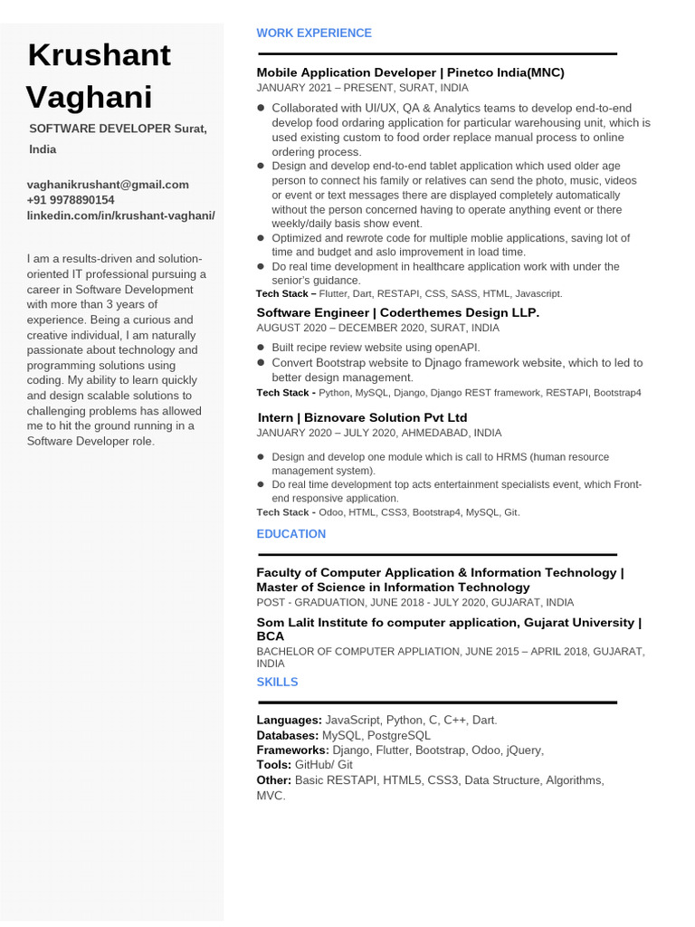 Krushant Vaghani Resume | PDF | Bootstrap (Front End Framework) | Application Software