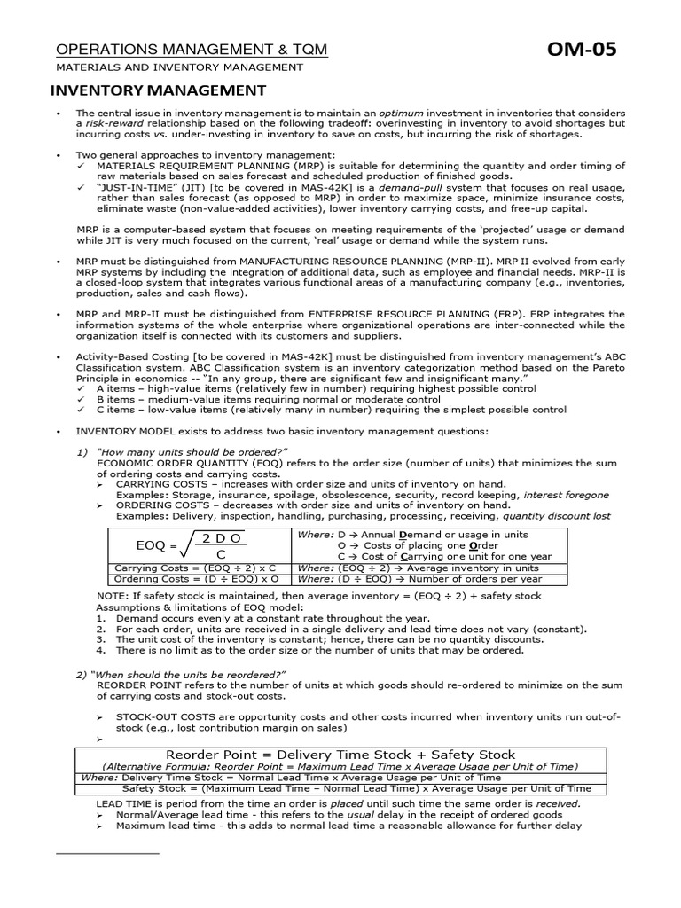 OM-05 Materials & Inventory Management | PDF | Inventory | Logistics