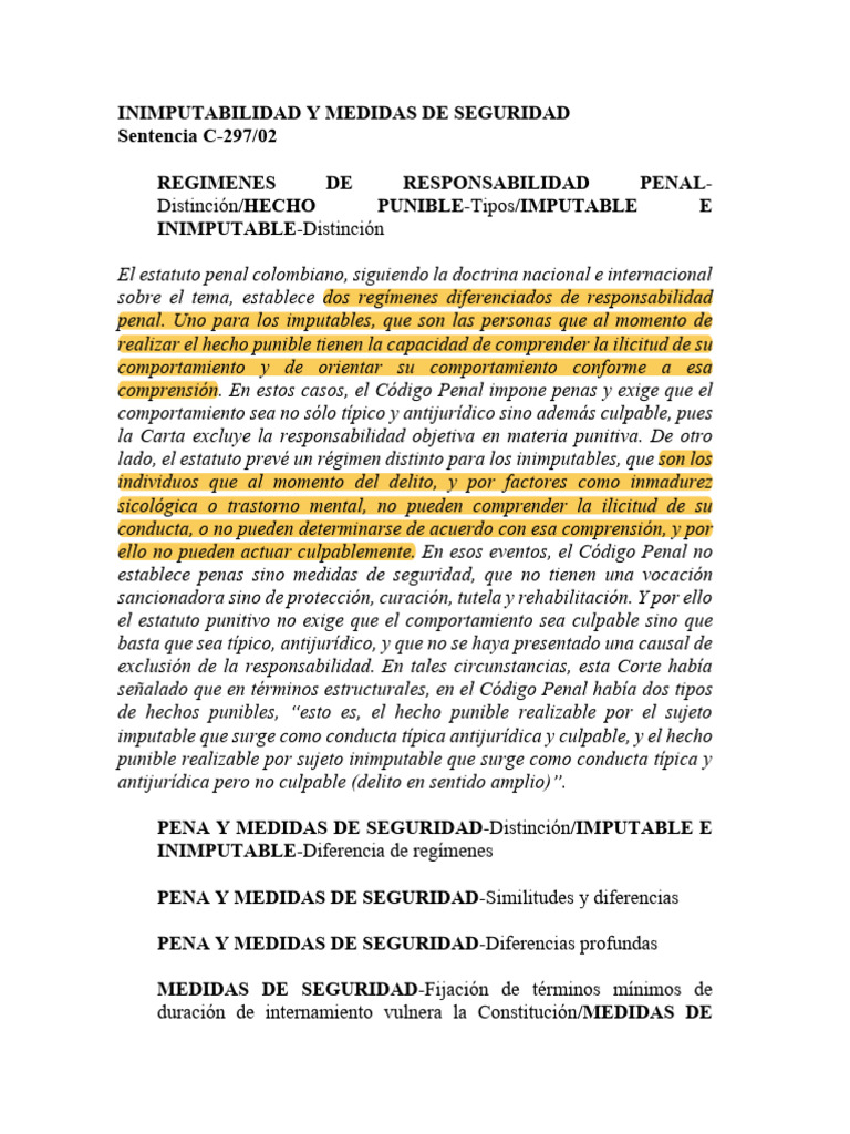 c297:02 Inimputabilidad y Medidas de Seguridad | PDF | Derecho penal ...