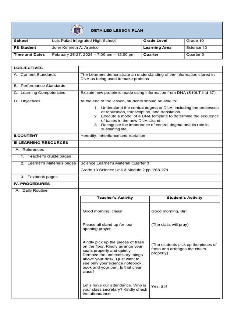 Aranico G10 DLP Feb26-272024 | PDF | Dna | Dna Replication