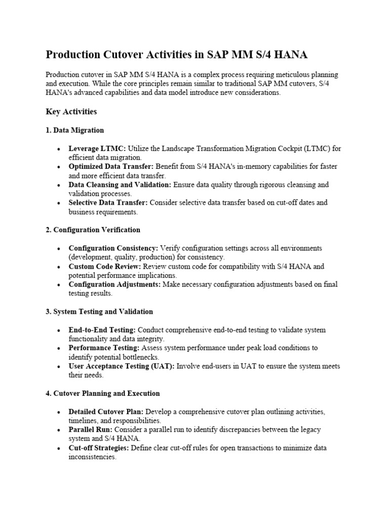 Production Cutover Activities in SAP MM S4 HANA | PDF | Software ...