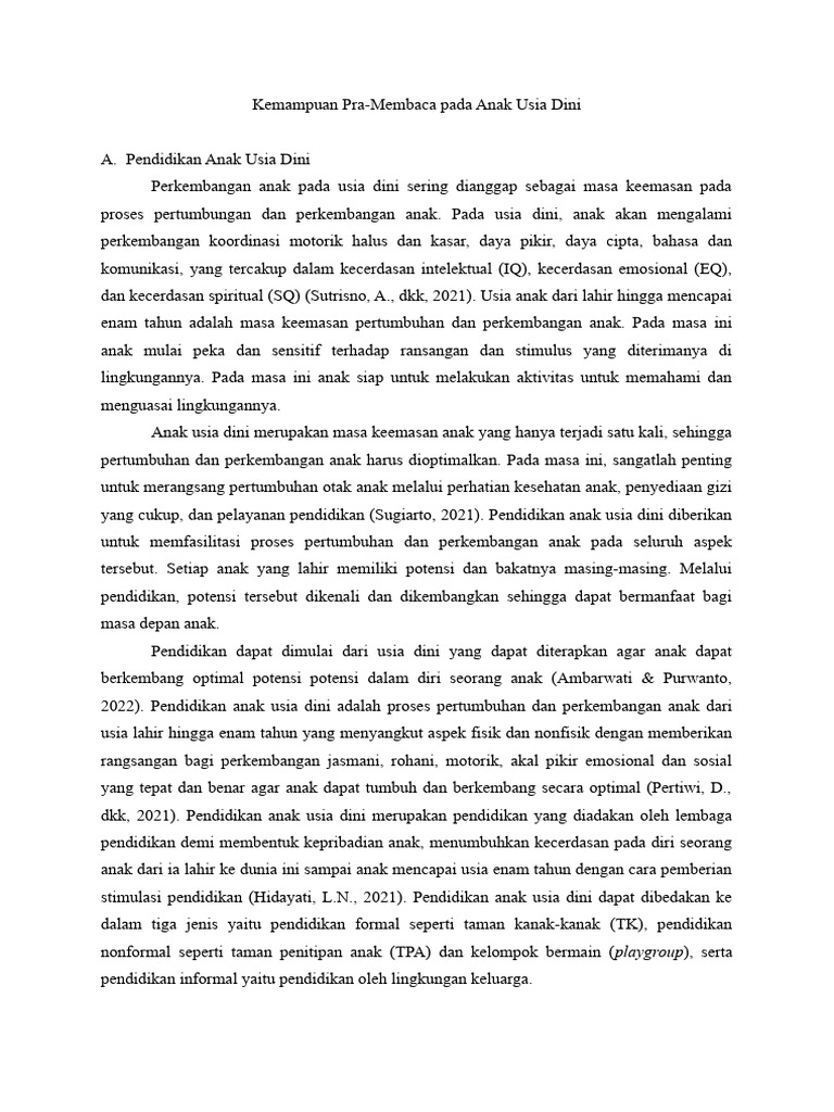 Pentingnya Pra-Membaca Anak Usia Dini | PDF