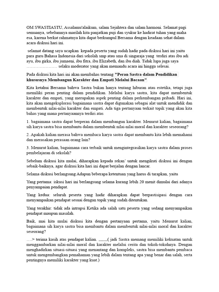 Teks Moderator Presentasi Di Kelas Topik | PDF