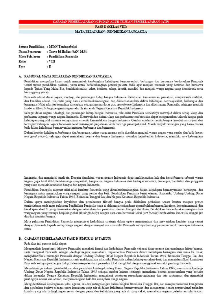 ATP Fase D Kelas 8 SMP Pendidikan Pancasila | PDF | Ilmu Sosial