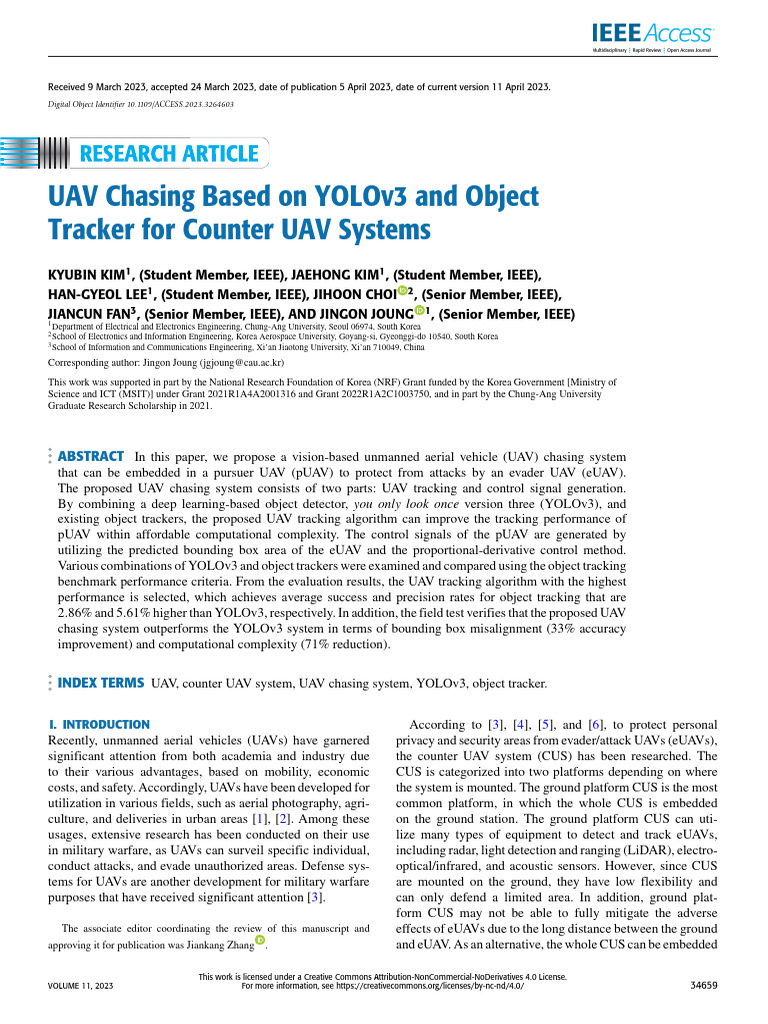 Uav Chasing Based On Yolov3 And Object Tracker For Counter Uav Systems Pdf Applied 