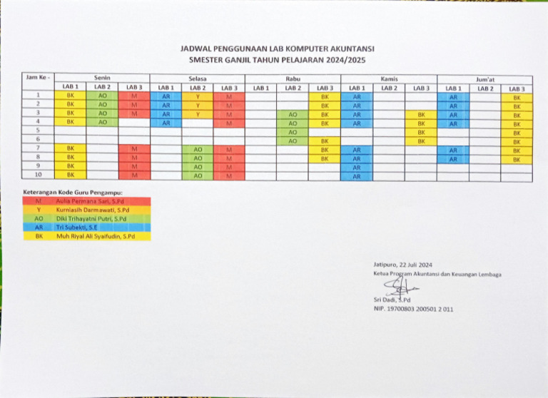 Jadwal Penggunaan Lab Akuntansi | PDF