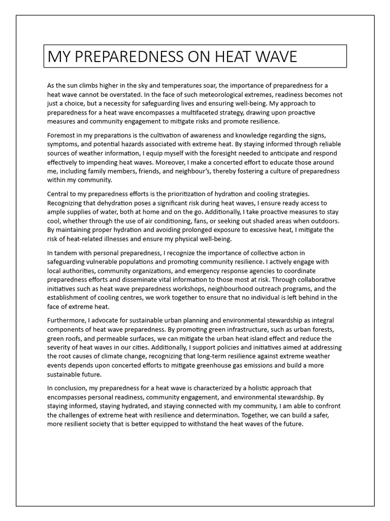 My Preparedness On Heat Wave | PDF | Heat Wave | Climate Resilience