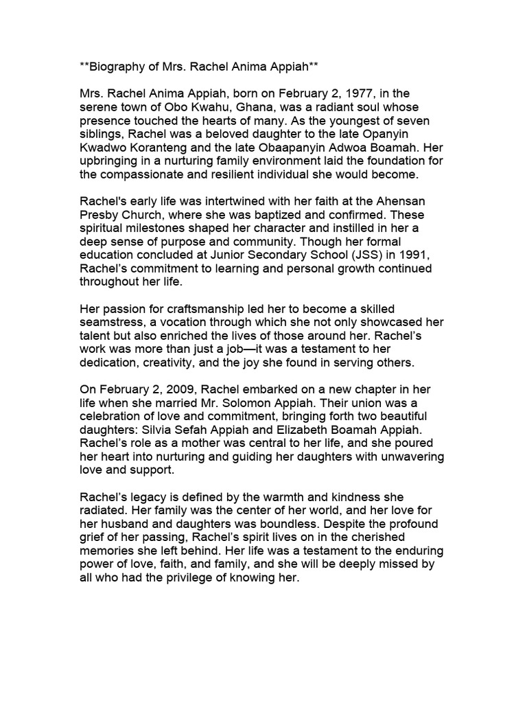 Rachel Anima Appiah: A Life of Love | PDF | Religion & Spirituality