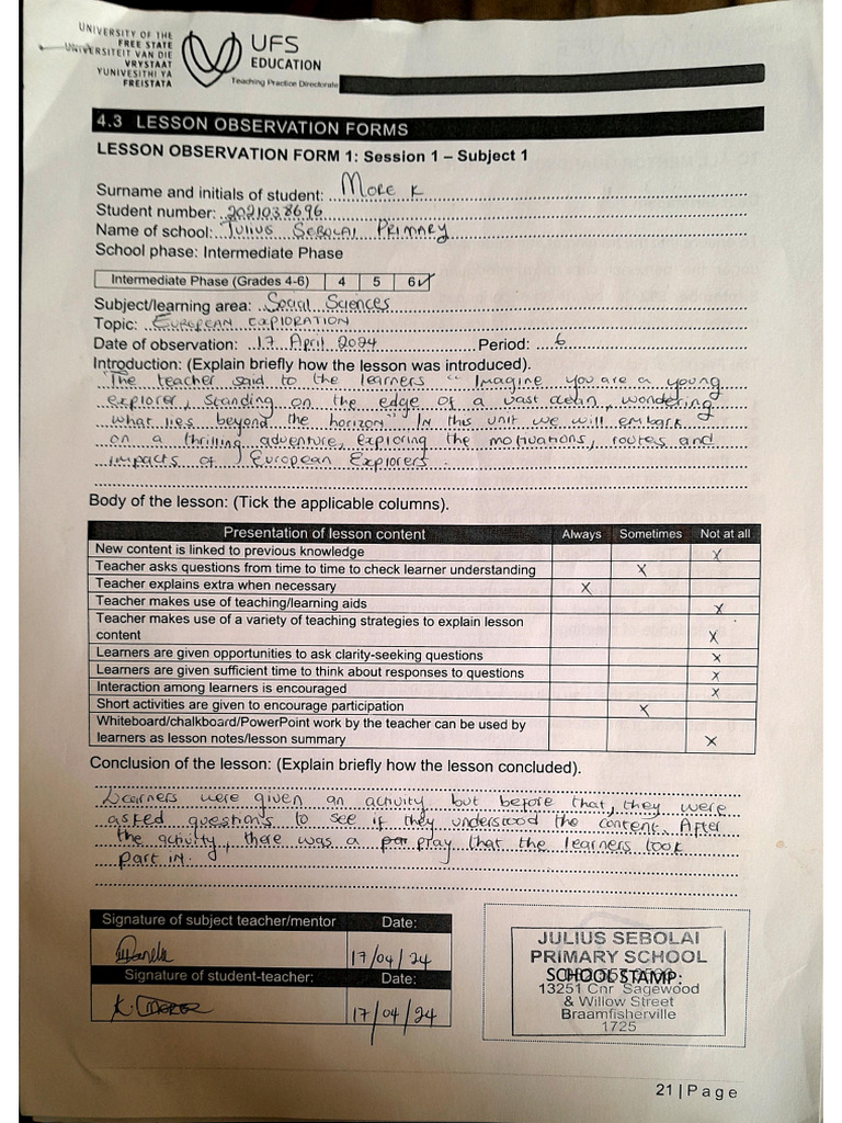 Lesson Observations | PDF