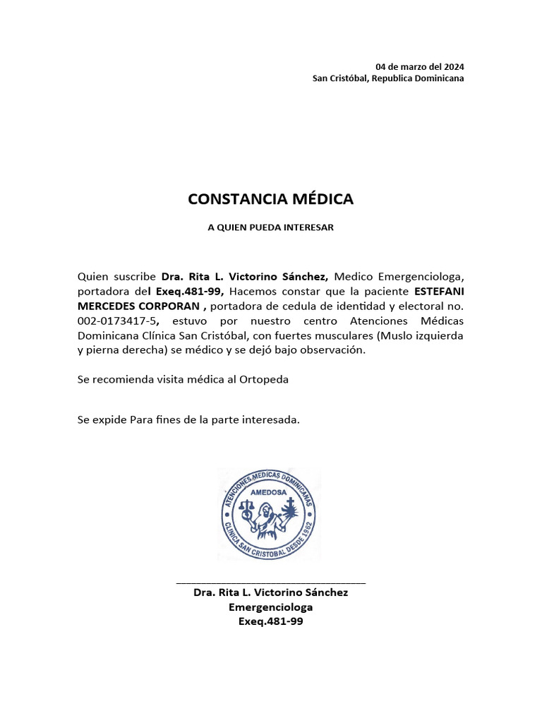 Constancia Medica - Estefany | PDF