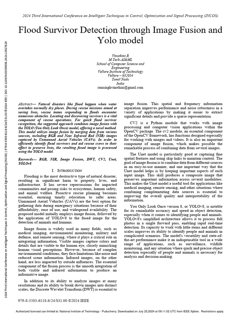 Flood Survivor Detection Through Image Fusion and Yolo Model | PDF ...