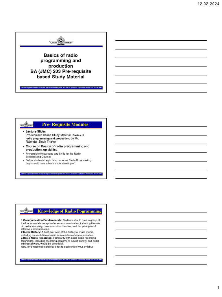 BRPP (203) Pre-Requisite Based Study Material | PDF | Radio | Talk Radio