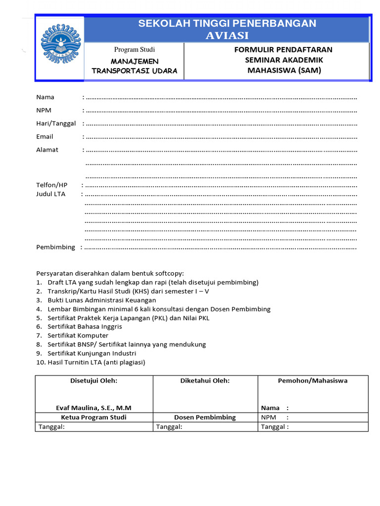 Form Sidang Lta Mtu (Sam) | PDF