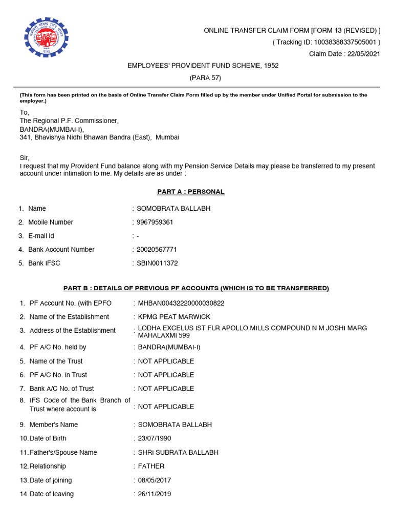PF Withdrawal Form | PDF | Financial Services | Factor Income Distribution