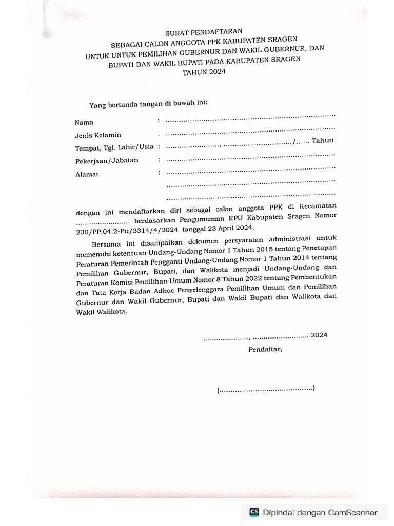 Blangko Pendaftaran PPK | PDF