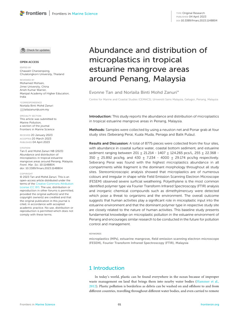 Abundance And Distribution Of Microplastics In Tropical C8ywezfv Pdf