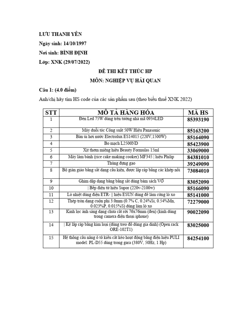 ĐỀ THI KẾT THÚC HP | PDF