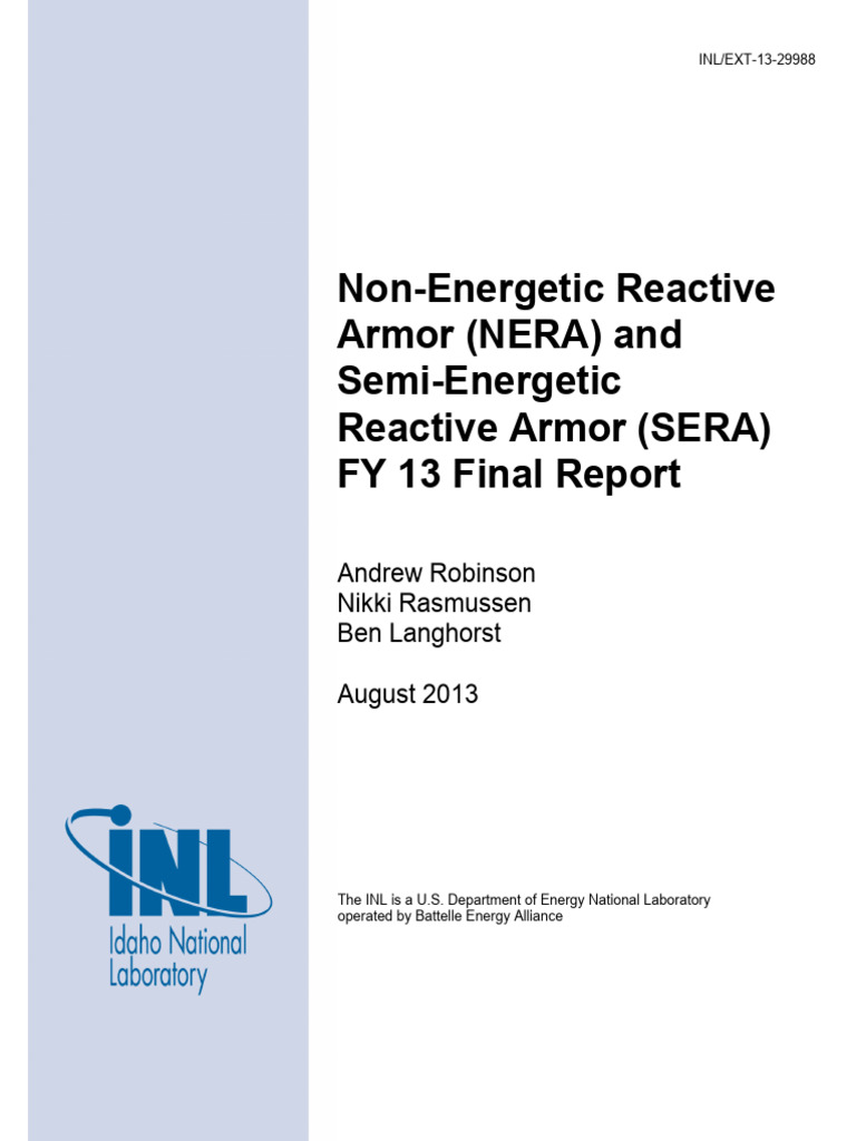 Non-Energetic Reactive Armor (NERA) and Semi-Energetic Reactive Armor (SERA) FY 13 Final Report ...