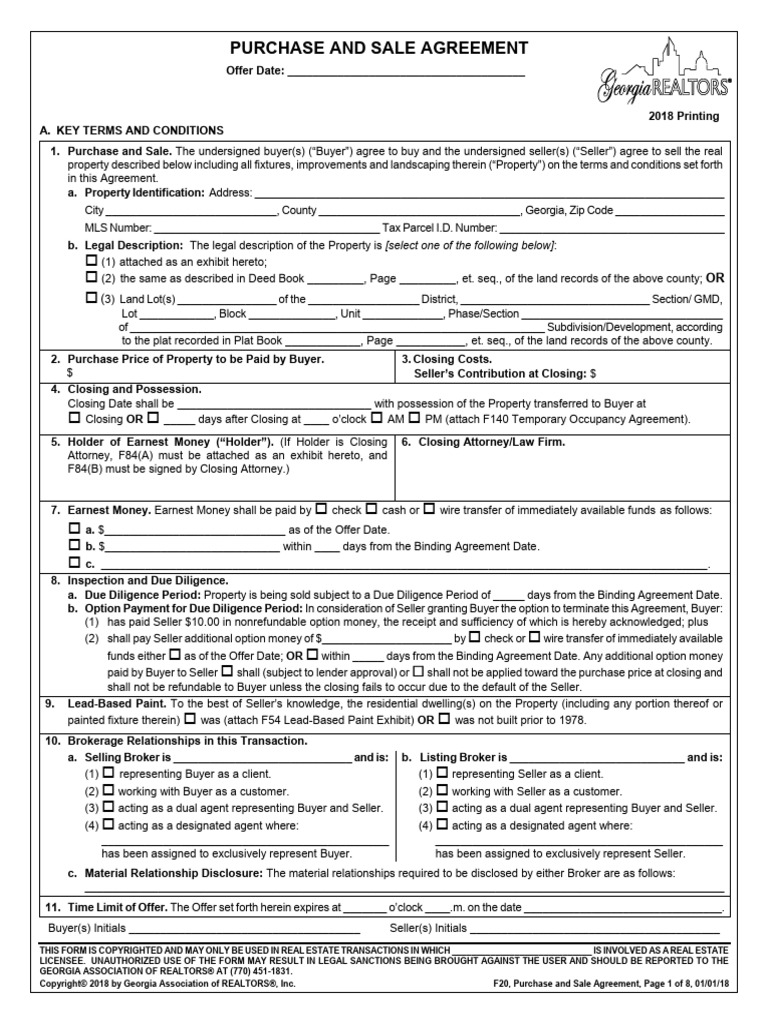 Georgia Real Estate Purchase Agreement | PDF | Title Insurance ...