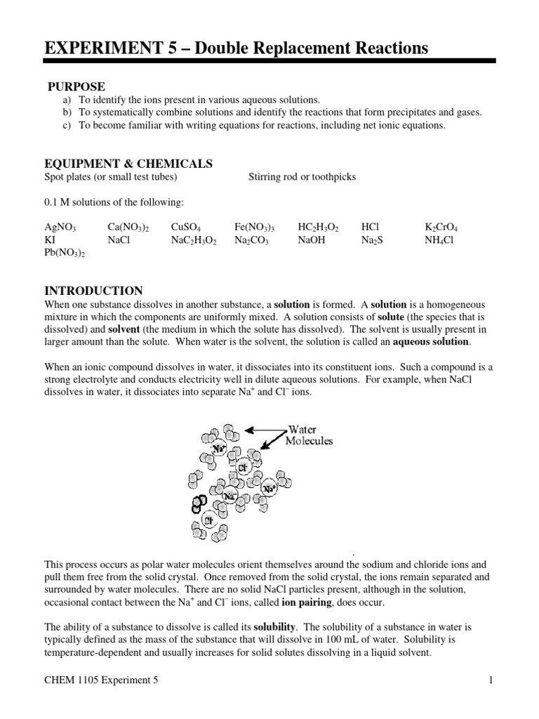 Exp 5 Double Replacement | PDF | Solubility | Aqueous Solution
