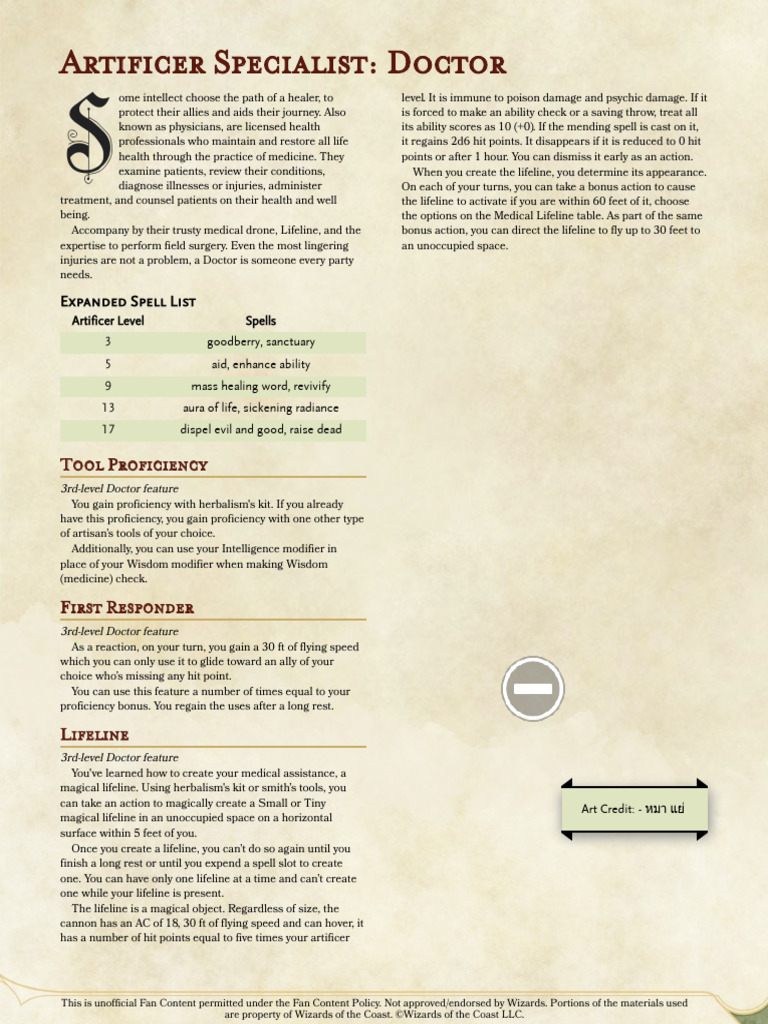 Artificer Subclass - Specialist - Doctor - GM Binder | PDF | Physician ...