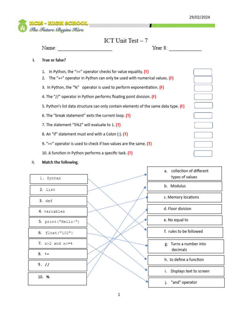 Year 8 Ch7 Unit Test7 (Marking) | PDF | Python (Programming Language ...