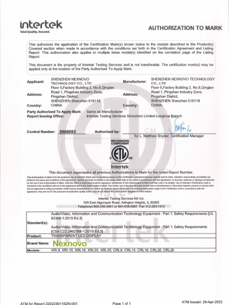 XRL ETL Certificate | PDF