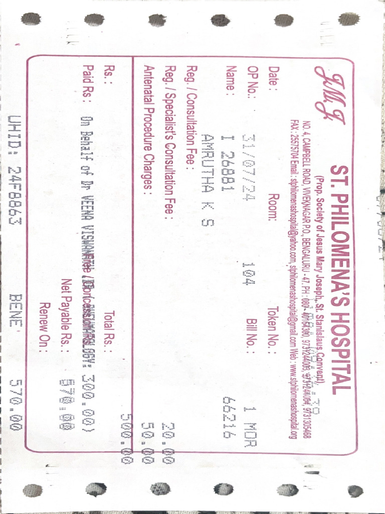 Amrutha Hospital Bill - 31!07!2024 | PDF