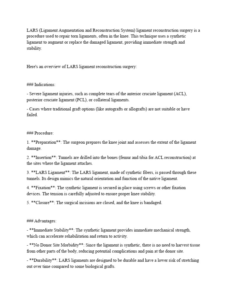 LARS Ligament Reconstruction | PDF | Knee | Musculoskeletal System