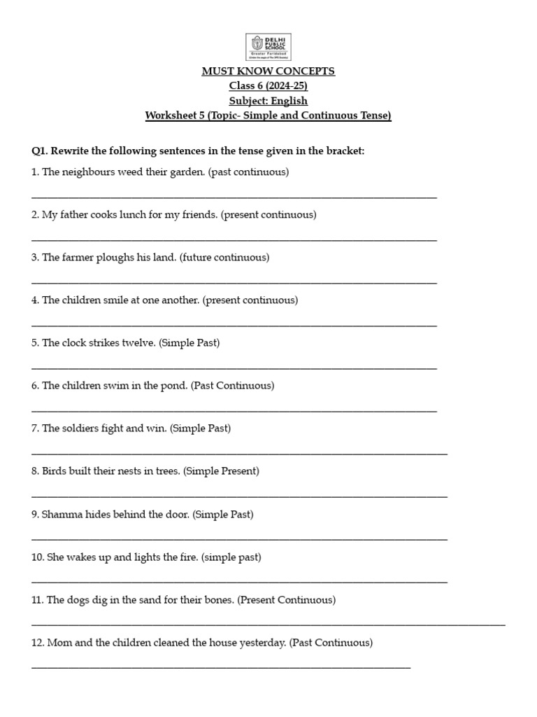 Simple & Continuous Tense Worksheet | PDF | Language Mechanics | Grammar