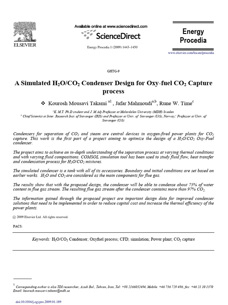 A Simulated H2OCO2 Condenser Design For Oxy-Fuel CO2 Capture | PDF ...