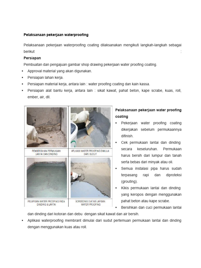 Metode Pelaksanaan Pemasangan Waterproofing | PDF