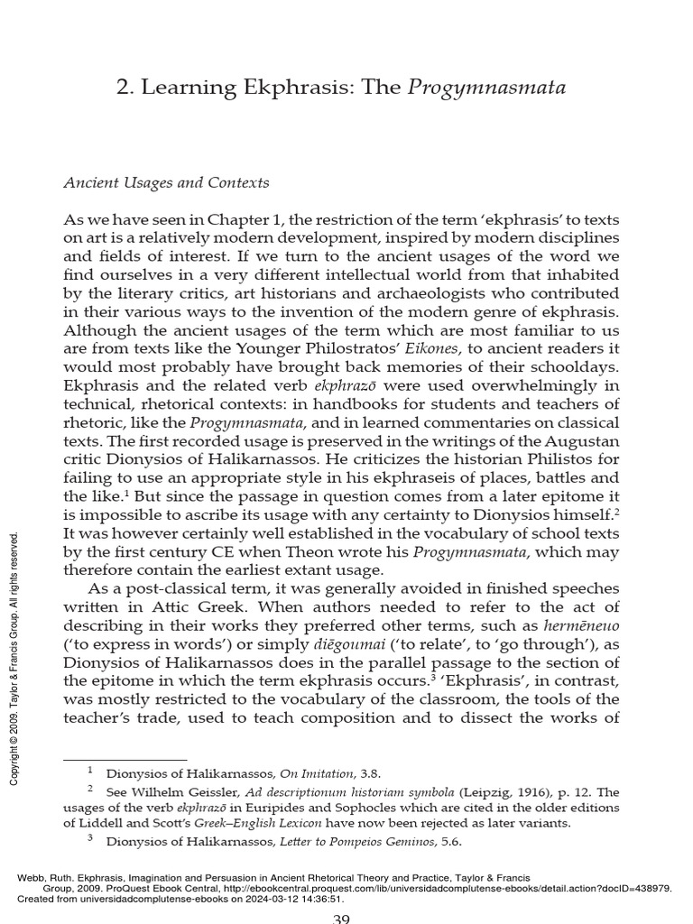 Ekphrasis Imagination and Persuasion in Ancient Rh... - (2. Learning ...