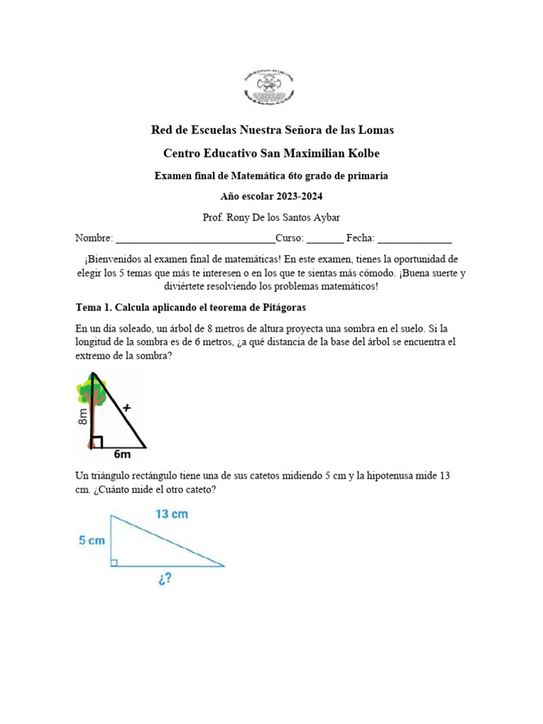 Exmen Final 6to 2024 | PDF | Triángulo | Geometría triangular
