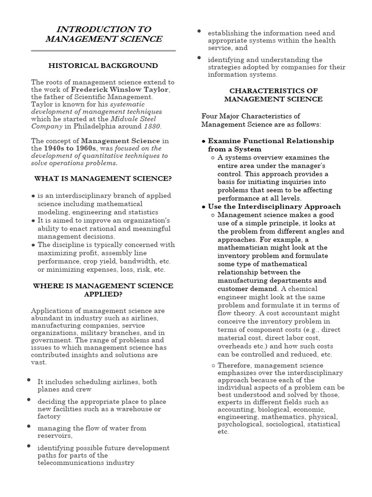 Management Science PRELIM | PDF | Science | Learning