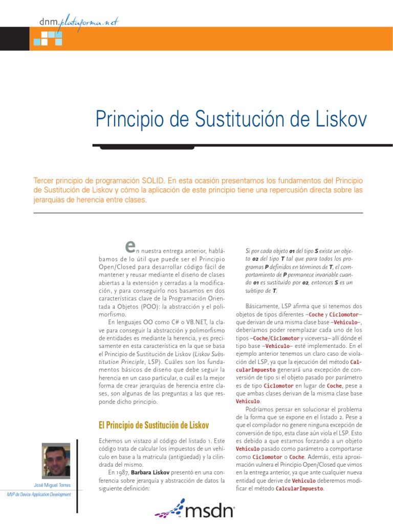 Principio de Sustitución de Liskov | PDF | Objeto (informática) | Herencia (Programación ...