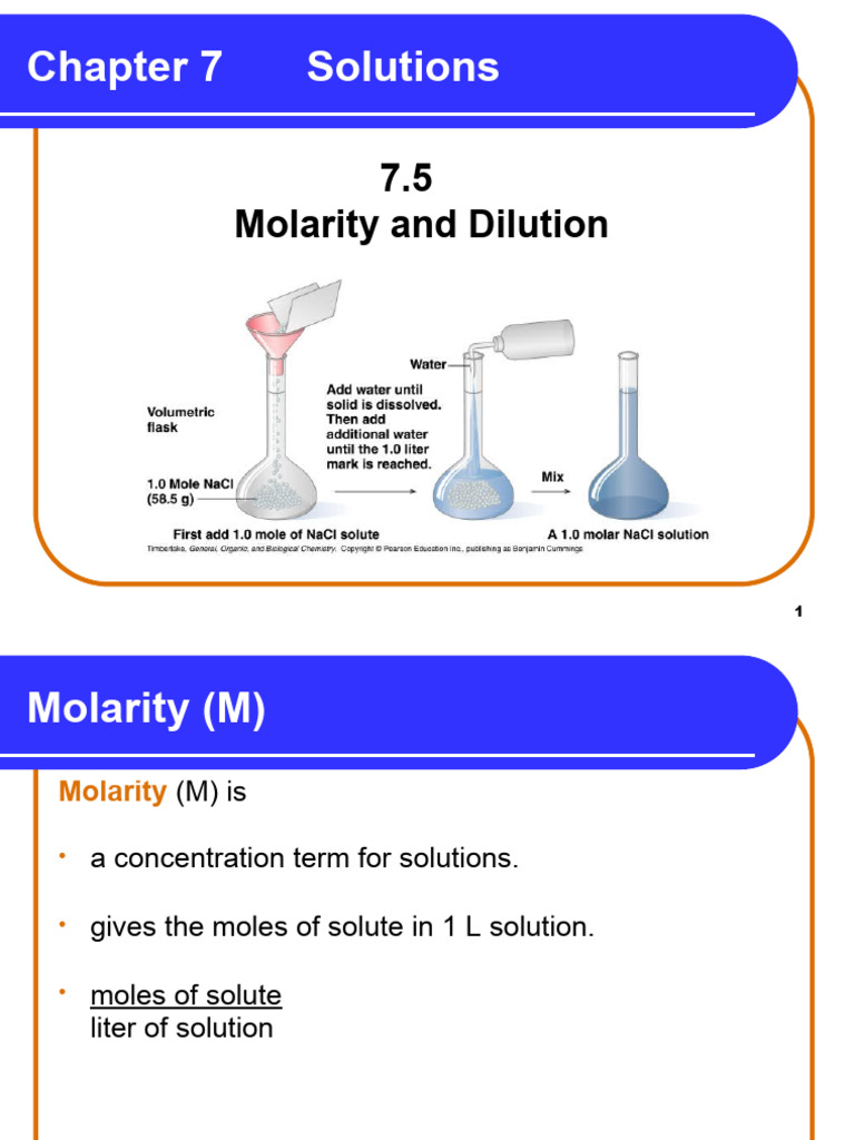 Chapter 7 Solutions: 7.5 Molarity and Dilution | PDF | Concentration ...