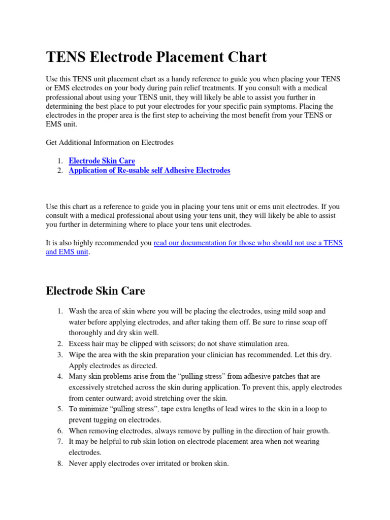 TENS Electrode Placement Chart User Manual | PDF | Diseases And ...