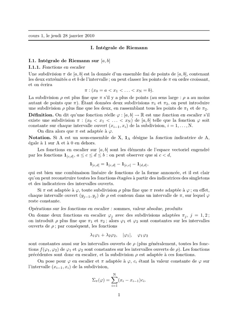 Intégrale de Riemann et fonctions en escalier | PDF | Intégral ...