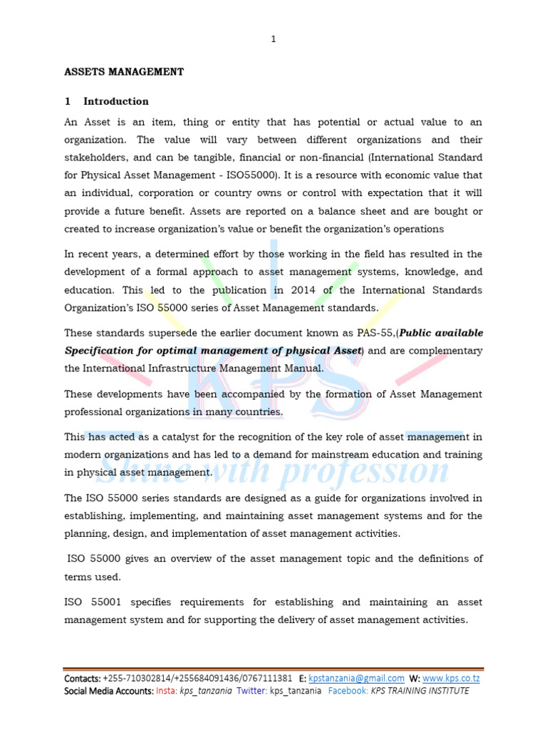Asset Management Principles and ISO 55000 | PDF | Asset Management ...