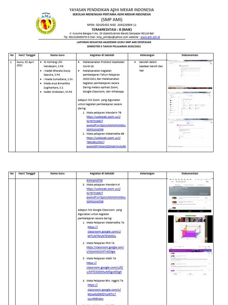 Laporan Akademik SMP AMI | PDF