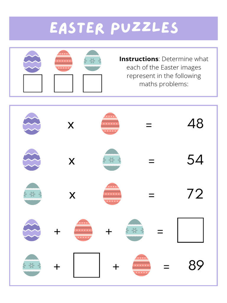 Easter Maths Puzzles Grade 6 Worksheet | PDF