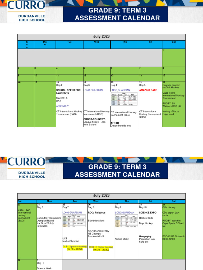 2023 T3 Gr9 Assessment Calendar - Final | PDF