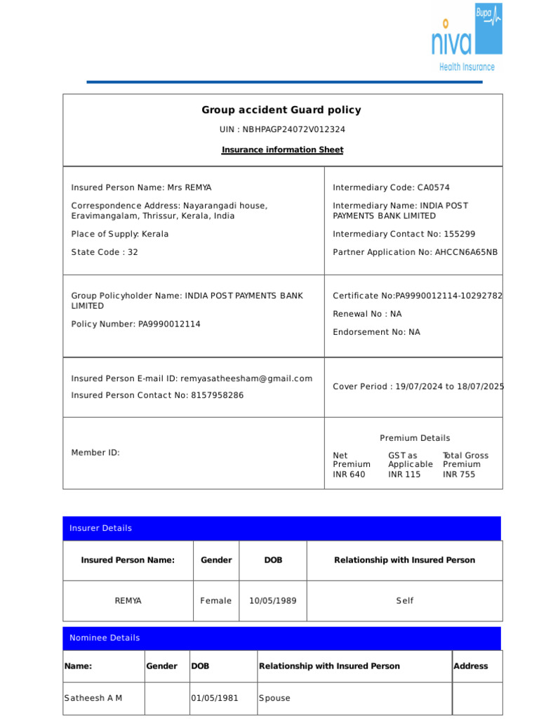 Niva Bupa Gag Coi Certificate 15lakh-Pa9990012114-10292782 | PDF ...