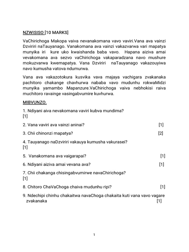 Grade 4 Shona Paper2-1 | PDF